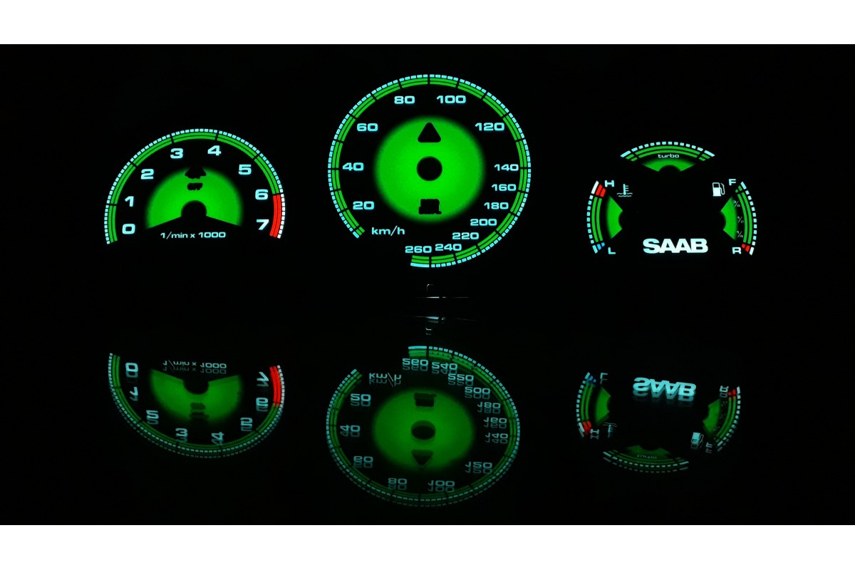 Saab 9-5 / 9-3 / Aero design 2 plasma tacho glow gauges tachoscheiben dials