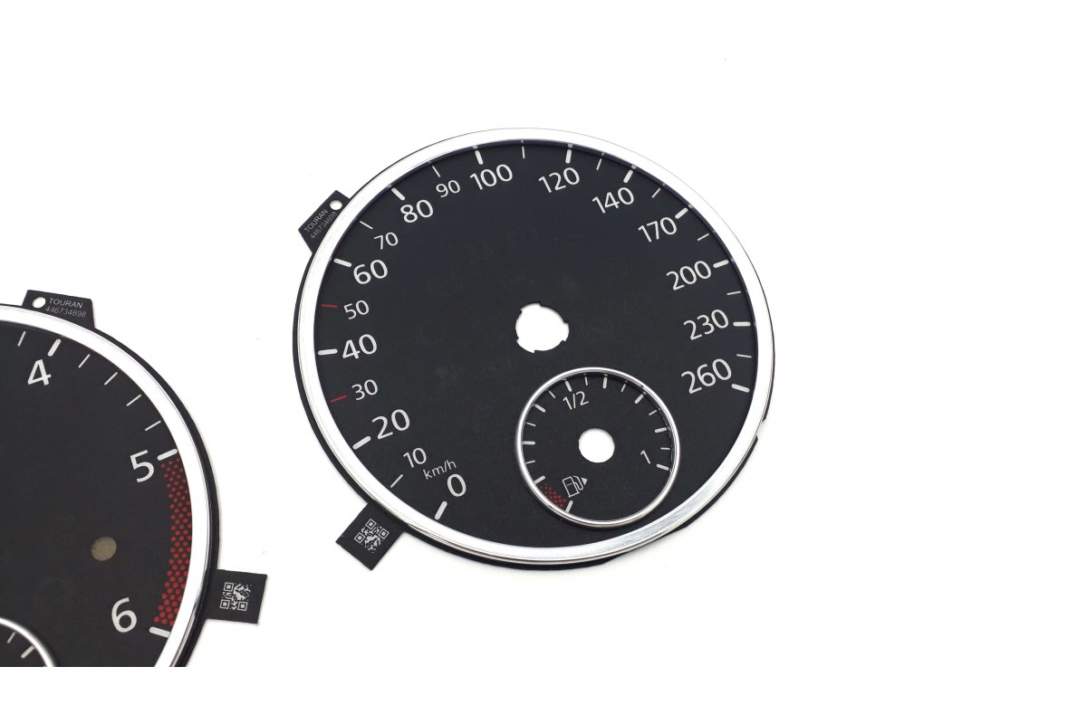 Volkswagen Touran - replacement tacho dials converted from MPH to Km/h