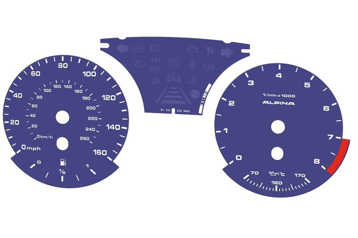BMW E90, E92, E93 Alpina Replica MPH SCALE - Replacement tacho dials ...