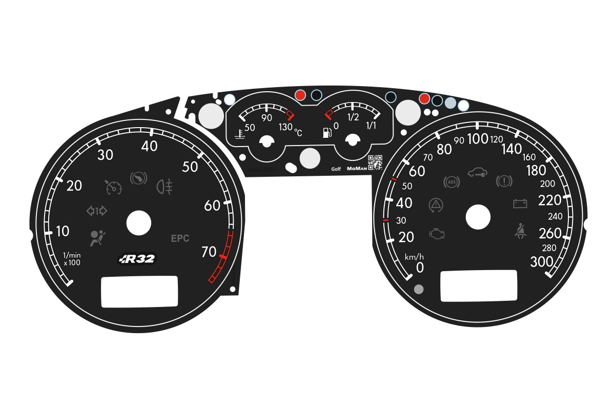 Volkswagen Golf Mk4 R32 - zamiennik tarcze licznika skalowanie EU