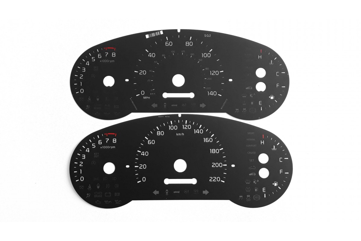 KIA Soul - Replacement tacho dials, counter gauges faces MPH to km/h